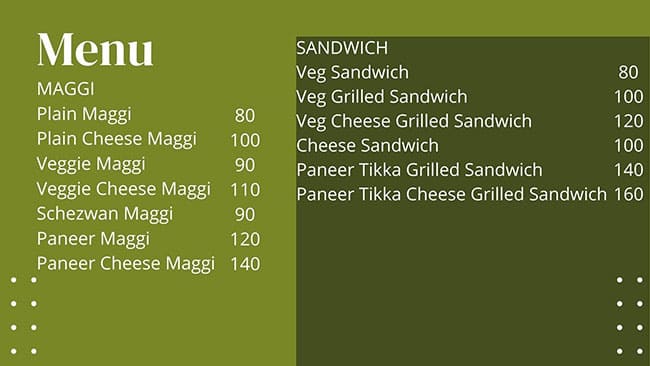 Menu of Maggi Corner, Lonavala, Pune