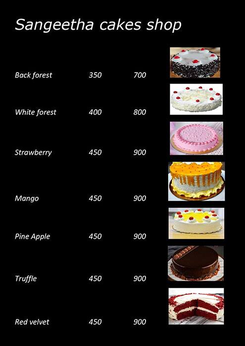 Menu of Sangeetha Cake Shop, Ambattur, Chennai