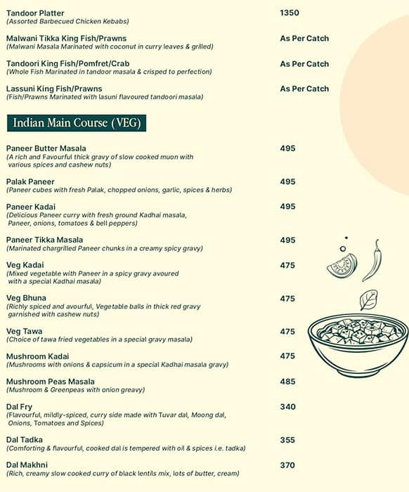 Menu of Moyrah, Anjuna, Goa