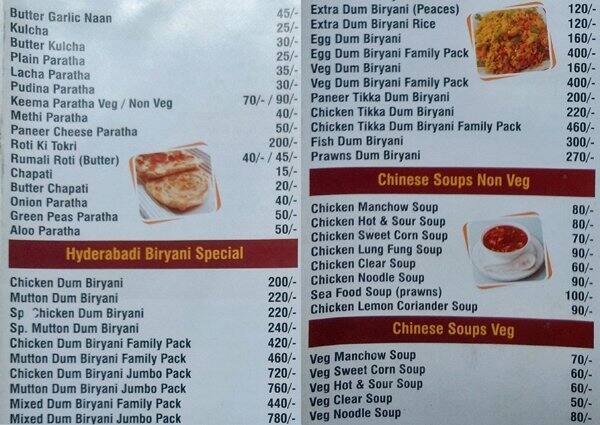 Menu at Hyderabadi Biryani House, Navi Mumbai, Green Heritage