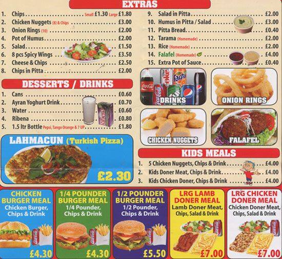 Menu at King Kebab restaurant, London, 243 Barking Rd