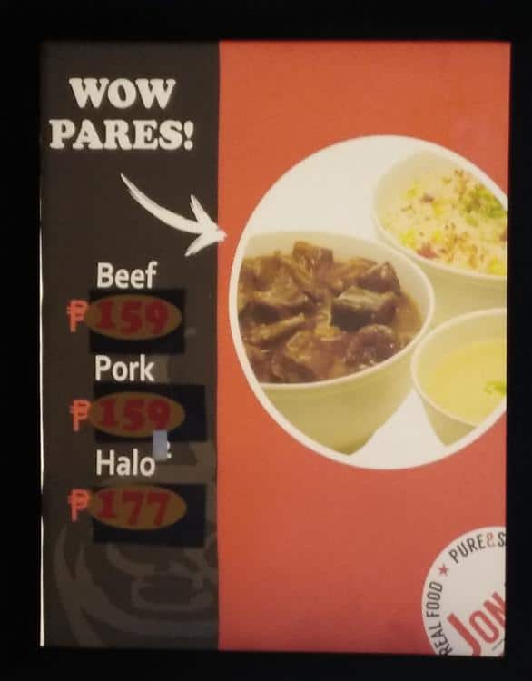Menu at Jonas fast food, Mandaluyong, Robinsons Forum