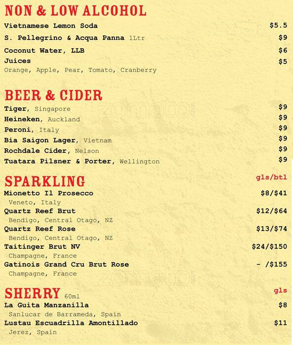 Menu at Annam Restaurant, Wellington