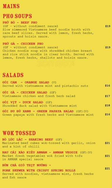 Menu at Annam Restaurant, Wellington