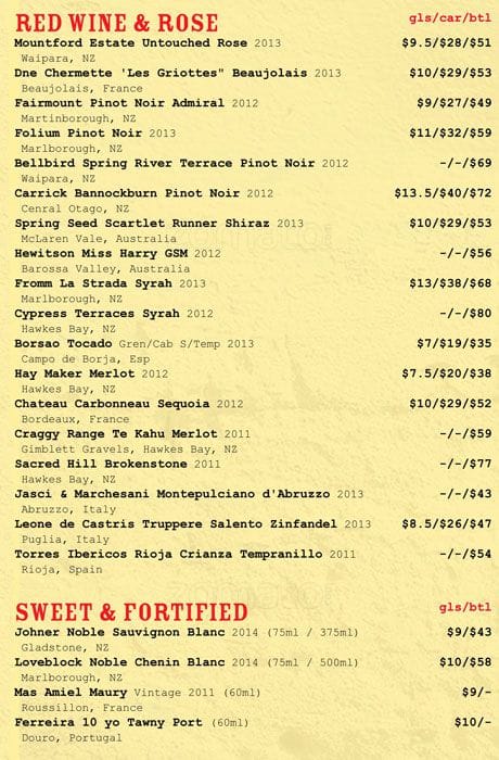 Menu at Annam Restaurant, Wellington