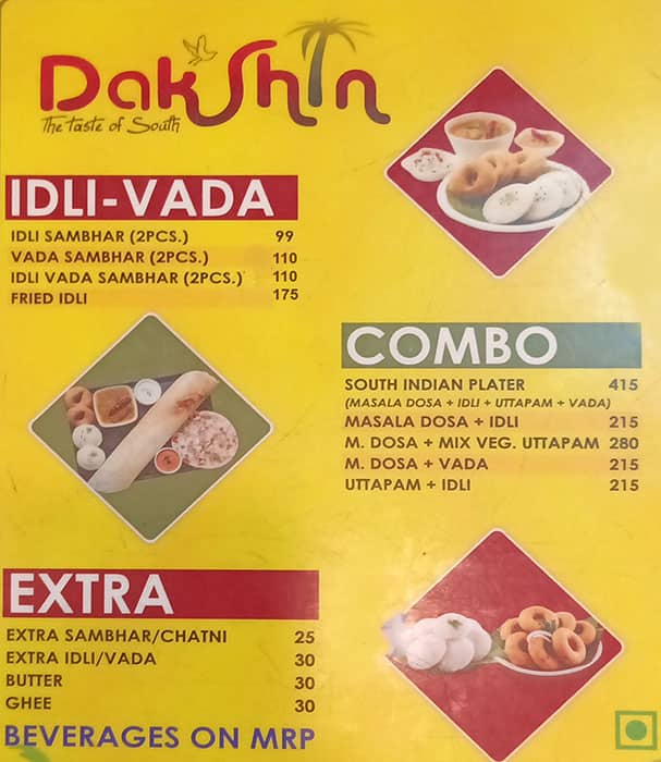 Menu of Dakshin, Pink Square Mall, Adarsh Nagar, Jaipur