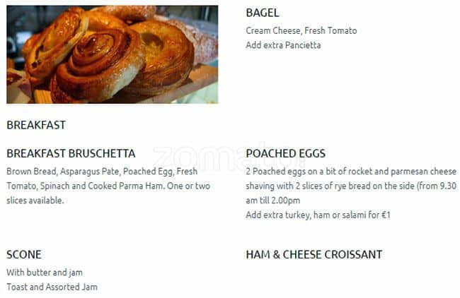 Menu at Il Panorama Cafe, Dublin, 1A Harbour Rd