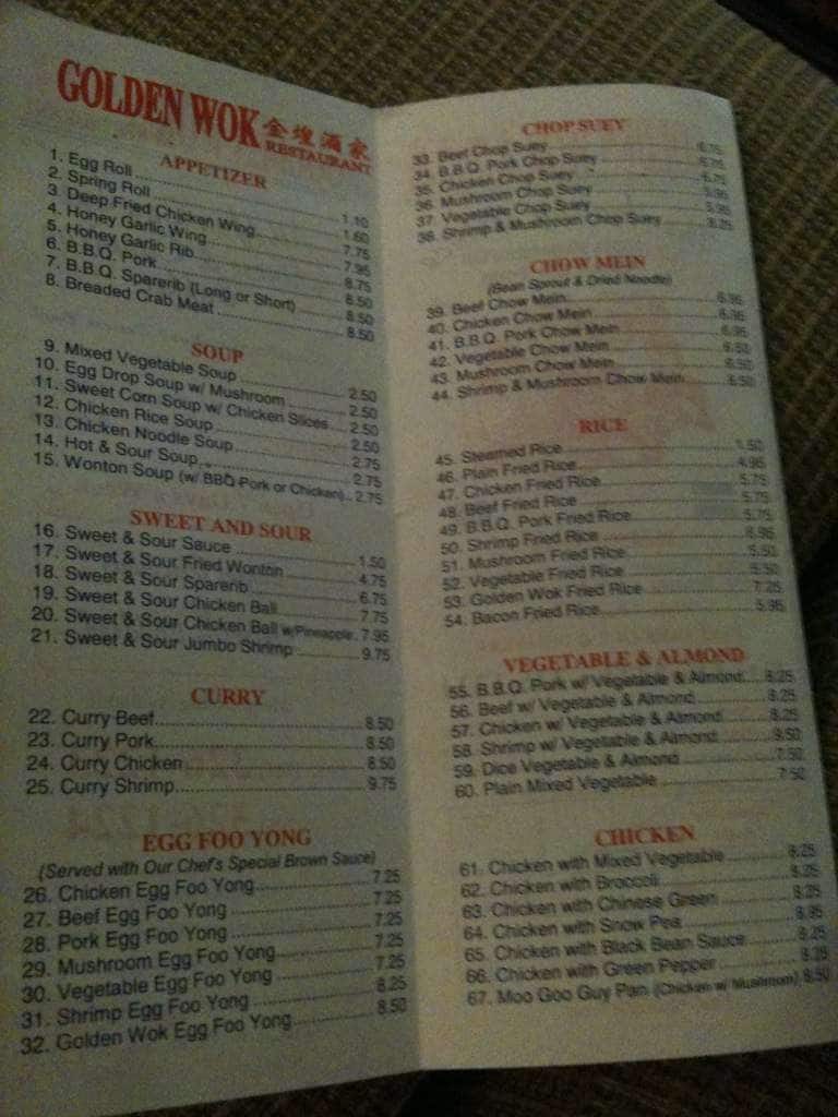 Menu at Golden Wok Restaurant, Orillia, 72 Colborne St W