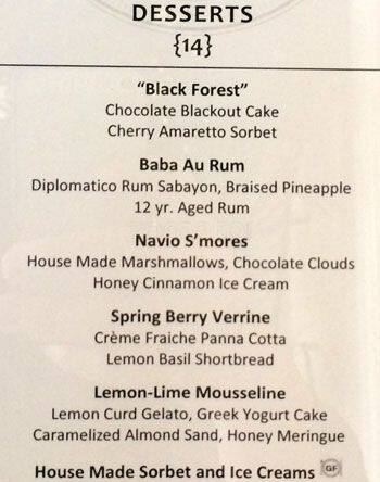 Menu at Navio restaurant, Half Moon Bay