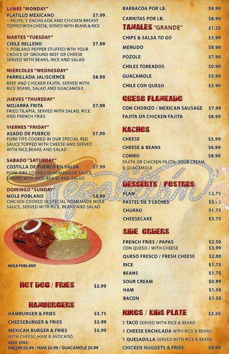 Menu at Las Ranas desserts, Houston, 902 Federal Rd