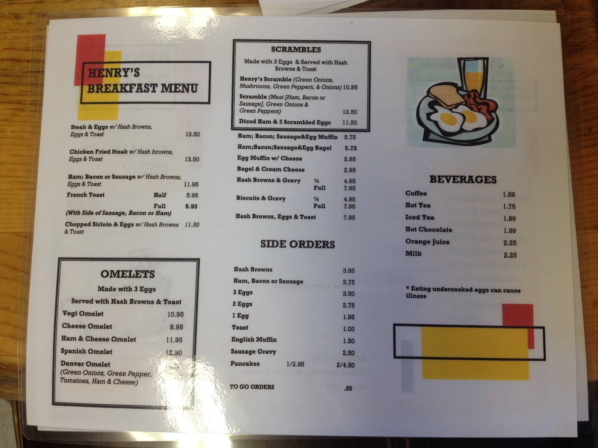 Menu at Henry's Deli-Mart restaurant, Maupin, Hwy 197 South