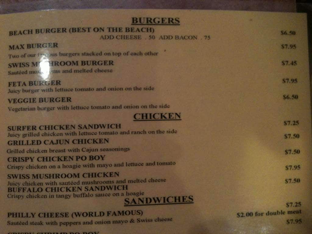 Menu at Boardwalk Cafe, Pensacola Beach