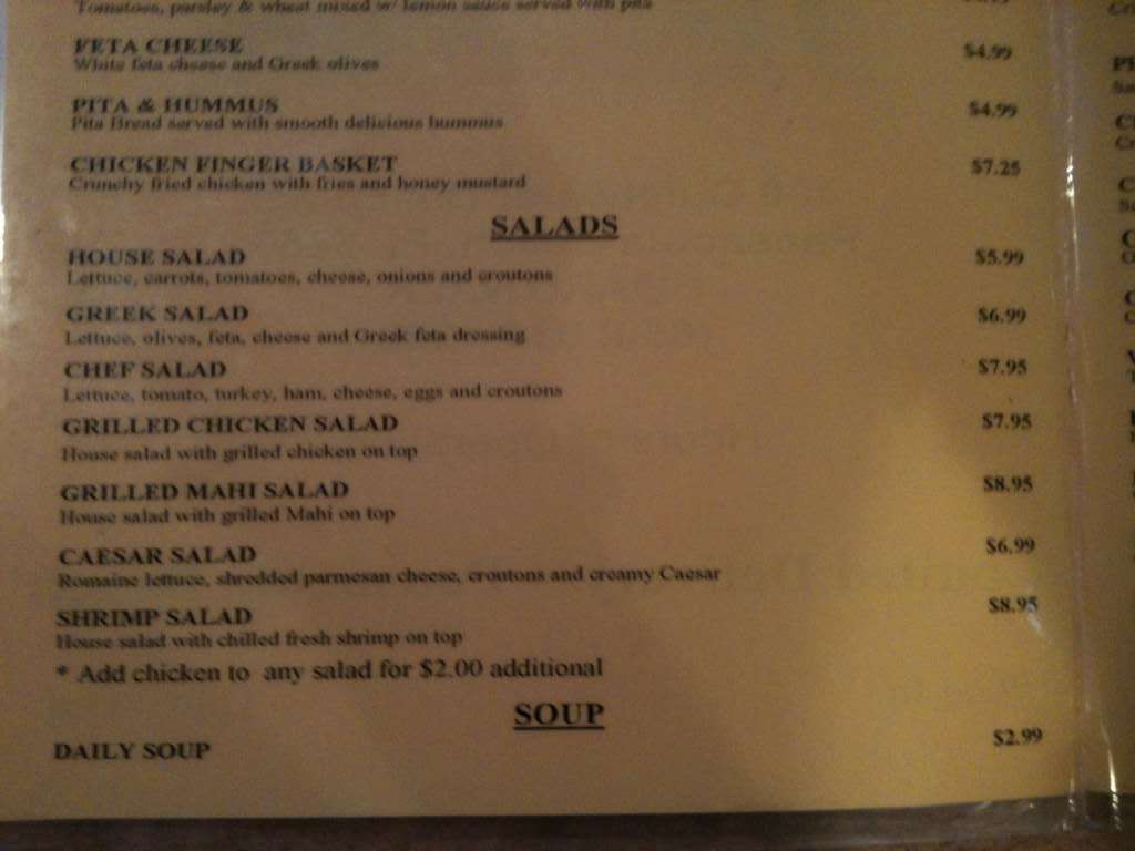 Menu at Boardwalk Cafe, Pensacola Beach