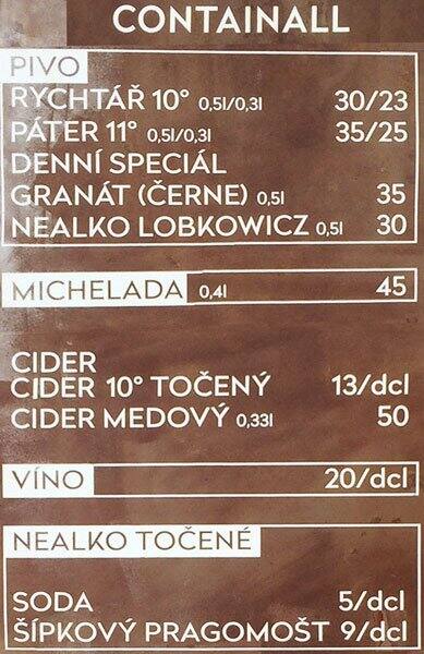 Menu at Stalin pub & bar, Prague