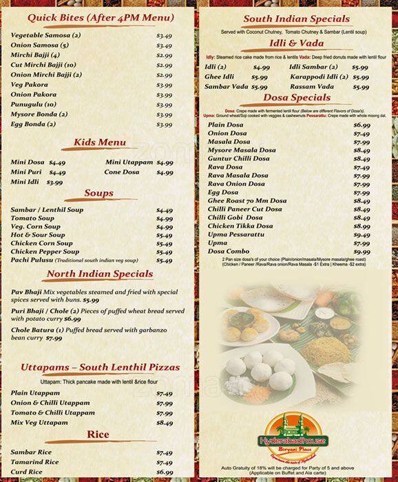 Menu at Hyderabad House restaurant, Plano, Preston Rd #108
