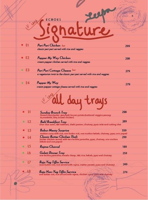 Menu at Echoes, Bengaluru, 44 4th B Cross Road