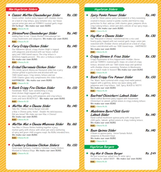 Menu of Sliders & Fries, Lower Parel, Mumbai