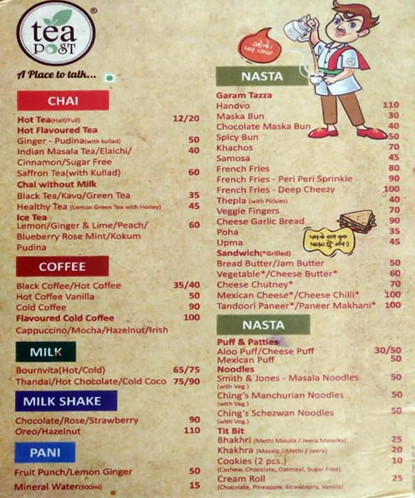 Menu of Tea Post, Vile Parle East, Mumbai