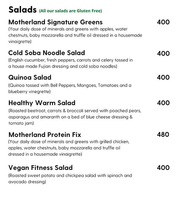 Menu of Motherland Studio & Cafe, Chowringhee, Kolkata