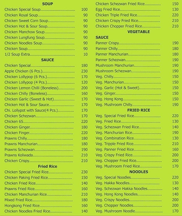 Menu of Hungry Hut, Kandivali West, Mumbai