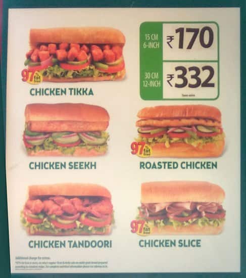 Subway Menu, Menu for Subway, Lavelle Road, Bangalore - Zomato
