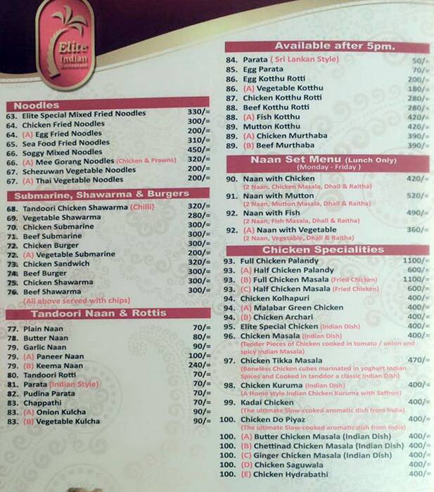 Elite Indian Restaurant, Bambalapitiya, Colombo 04, Colombo - Zomato ...