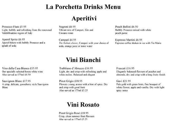 Menu at La Porchetta pizzeria, London, 147 Stroud Green Road Finsbury Park