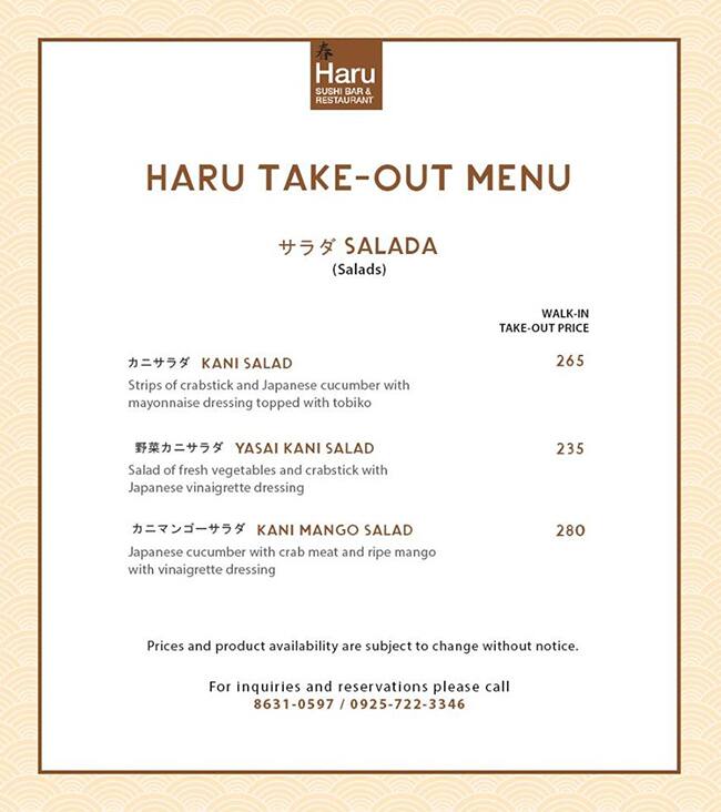 Menu at Haru Sushi Bar & Restaurant, Pasig