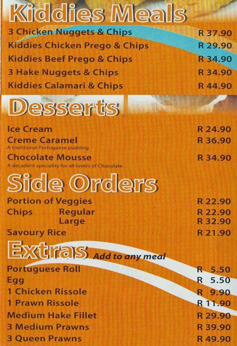 Menu au Adega restaurant, Midrand, Magwa Cres