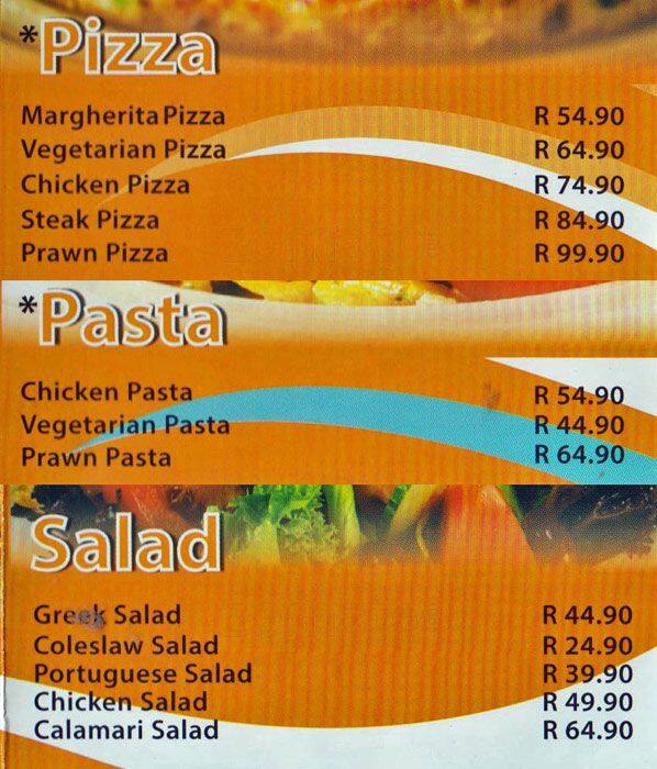 Menu au Adega restaurant, Midrand, Magwa Cres