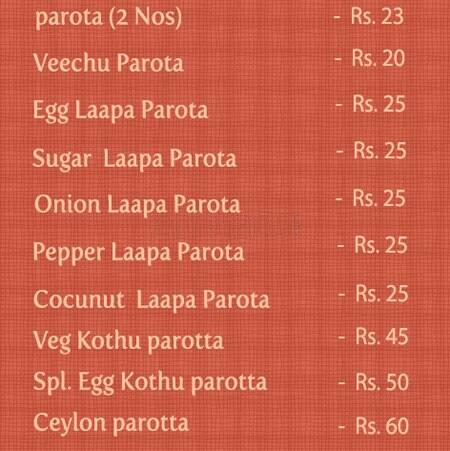 Menu at Viruthunagar Oil Parota - Kaiyenthi Bhavan, Chennai, 7/4