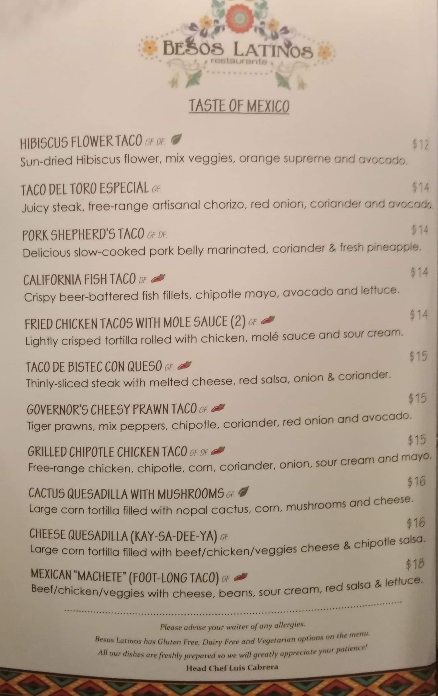 Menu at Ceviche Bar by Besos Latinos, Auckland, Wynyard Quarter H3/132 ...