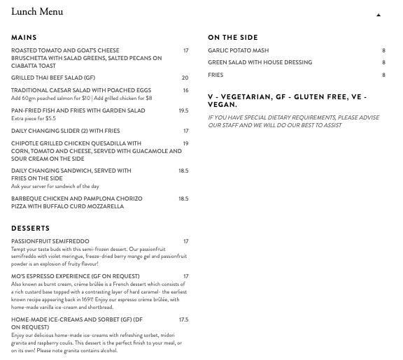 Carta de Indaba Lounge, Auckland