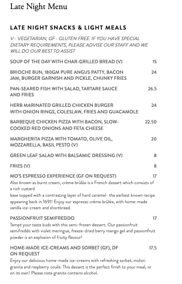 Carta de Indaba Lounge, Auckland