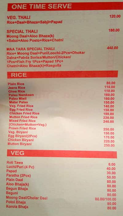 Menu at Maa Tara Restaurant, New Delhi, Shop no 45