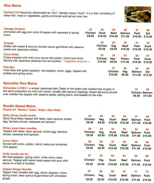 Menu at Nippon Kitchen restaurant, Glasgow