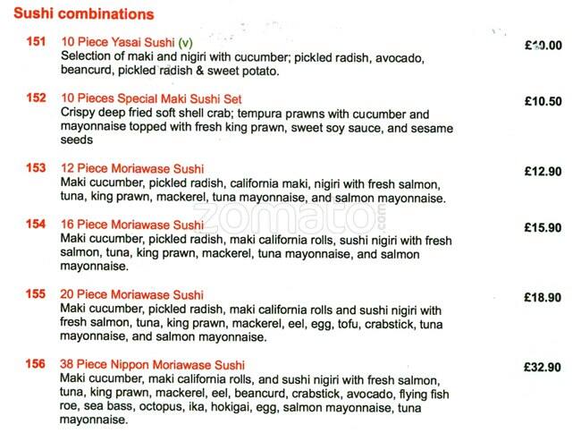 Menu at Nippon Kitchen restaurant, Glasgow