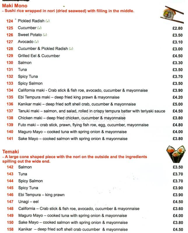 Menu at Nippon Kitchen restaurant, Glasgow