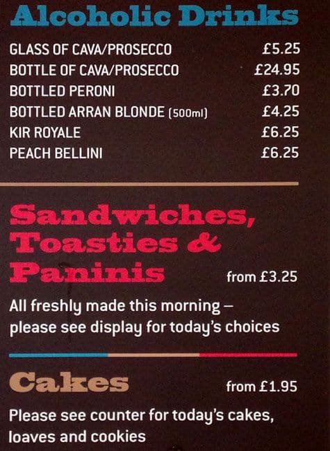 Menu at Cafe Bombon, Glasgow