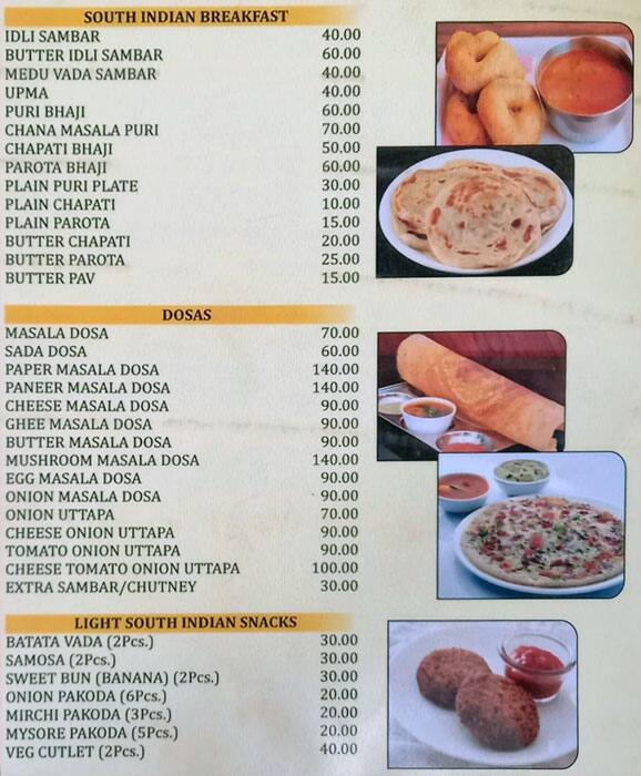 Menu at Hotel Satkar, Margao