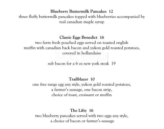 Carta de Evergreen Restaurant & Lounge, Banff