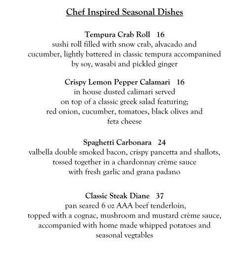 Menu at Royal Canadian Lodge restaurant, Banff