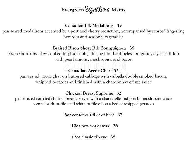 Menu at Royal Canadian Lodge restaurant, Banff