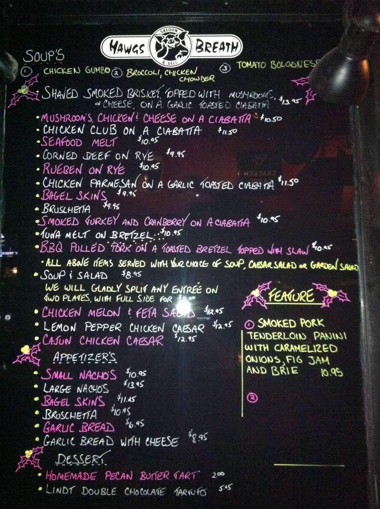 Menu at Hawgs Breath restaurant, Kincardine