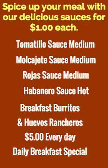 Menu at El Tejado restaurant, Denver