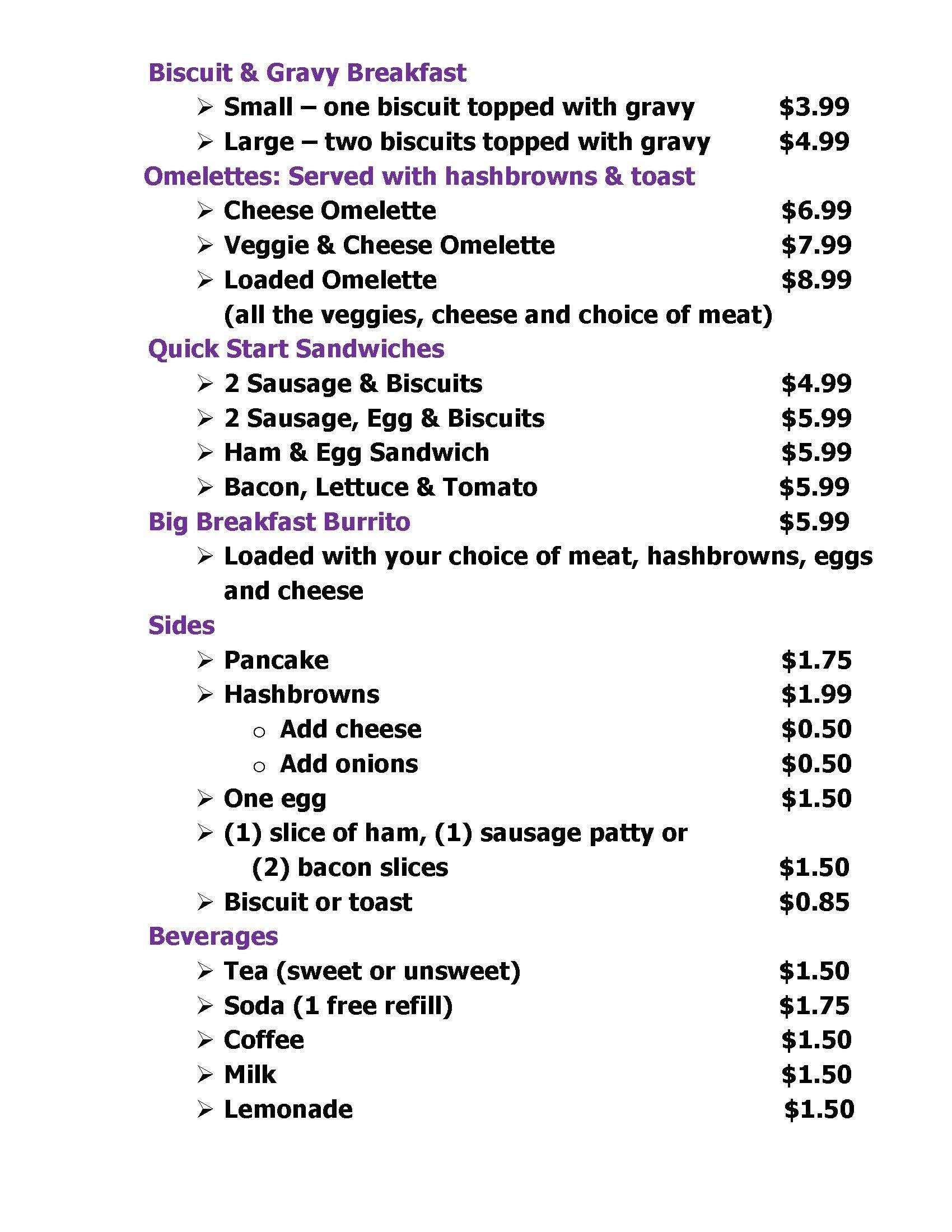 Menu at Florence Diner desserts, Florence