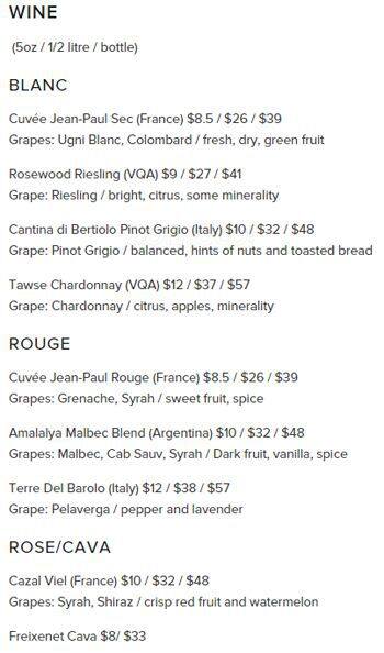 Menu at Northern Belle pub & bar, Toronto