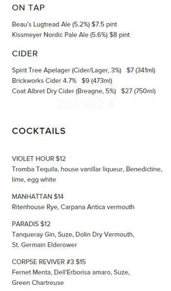 Menu at Northern Belle pub & bar, Toronto