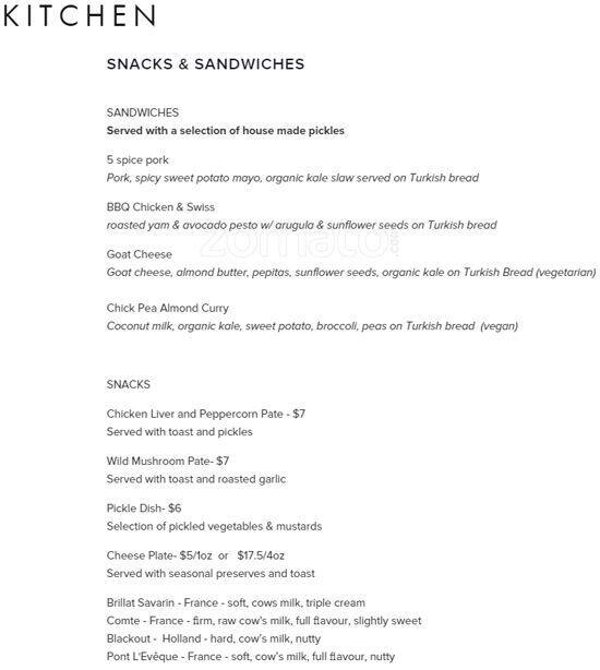 Menu at Northern Belle pub & bar, Toronto