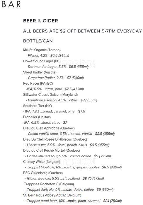 Menu at Northern Belle pub & bar, Toronto